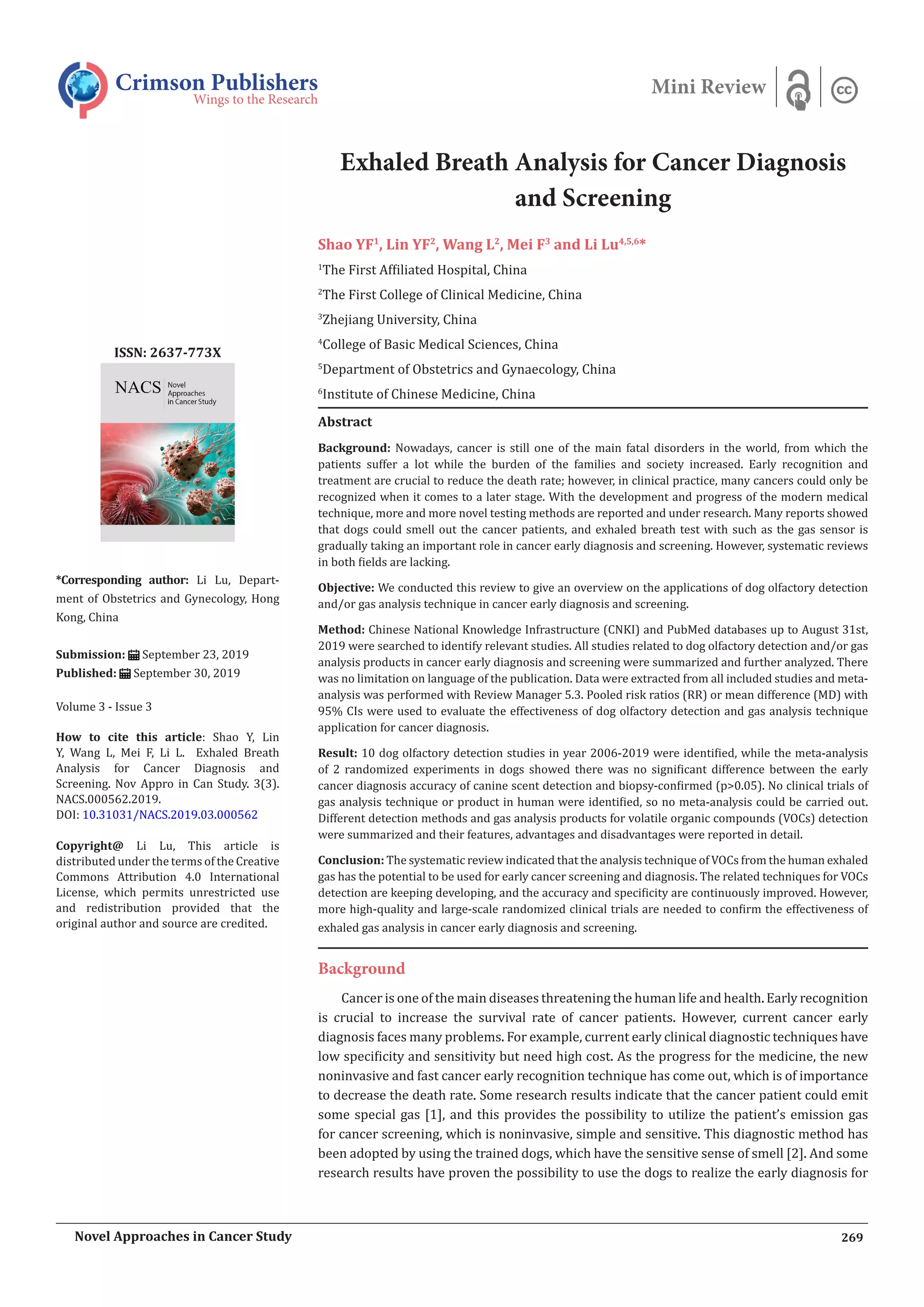 Exhaled Breath Analysis for Cancer Diagnosis and Screening_Crimson ...