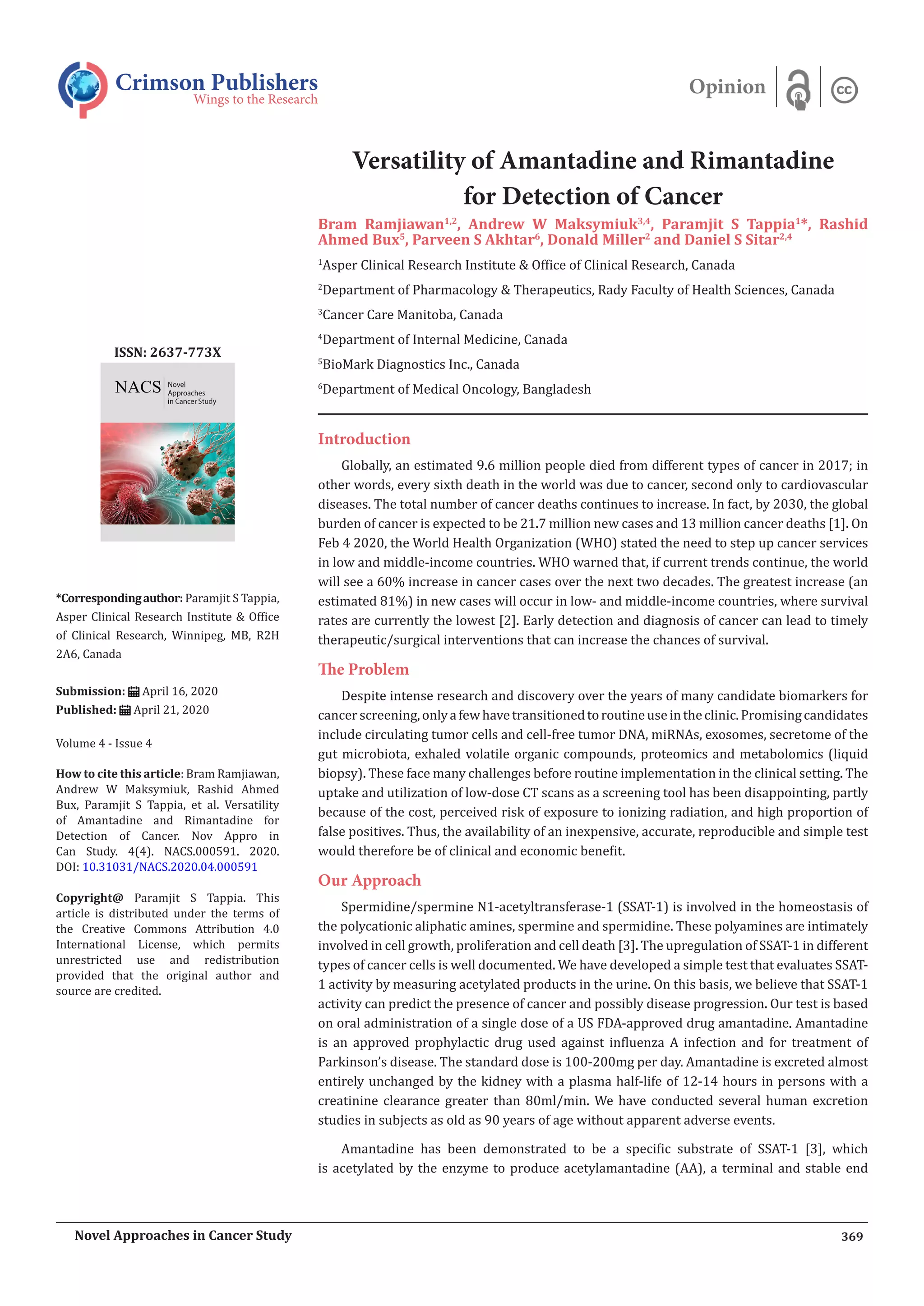 Versatility of Amantadine and Rimantadine for Detection of Cancer ...