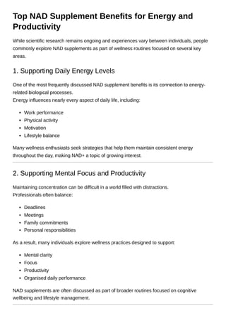 NAD Supplement Benefits for Energy, Productivity and Healthy Lifestyle ...