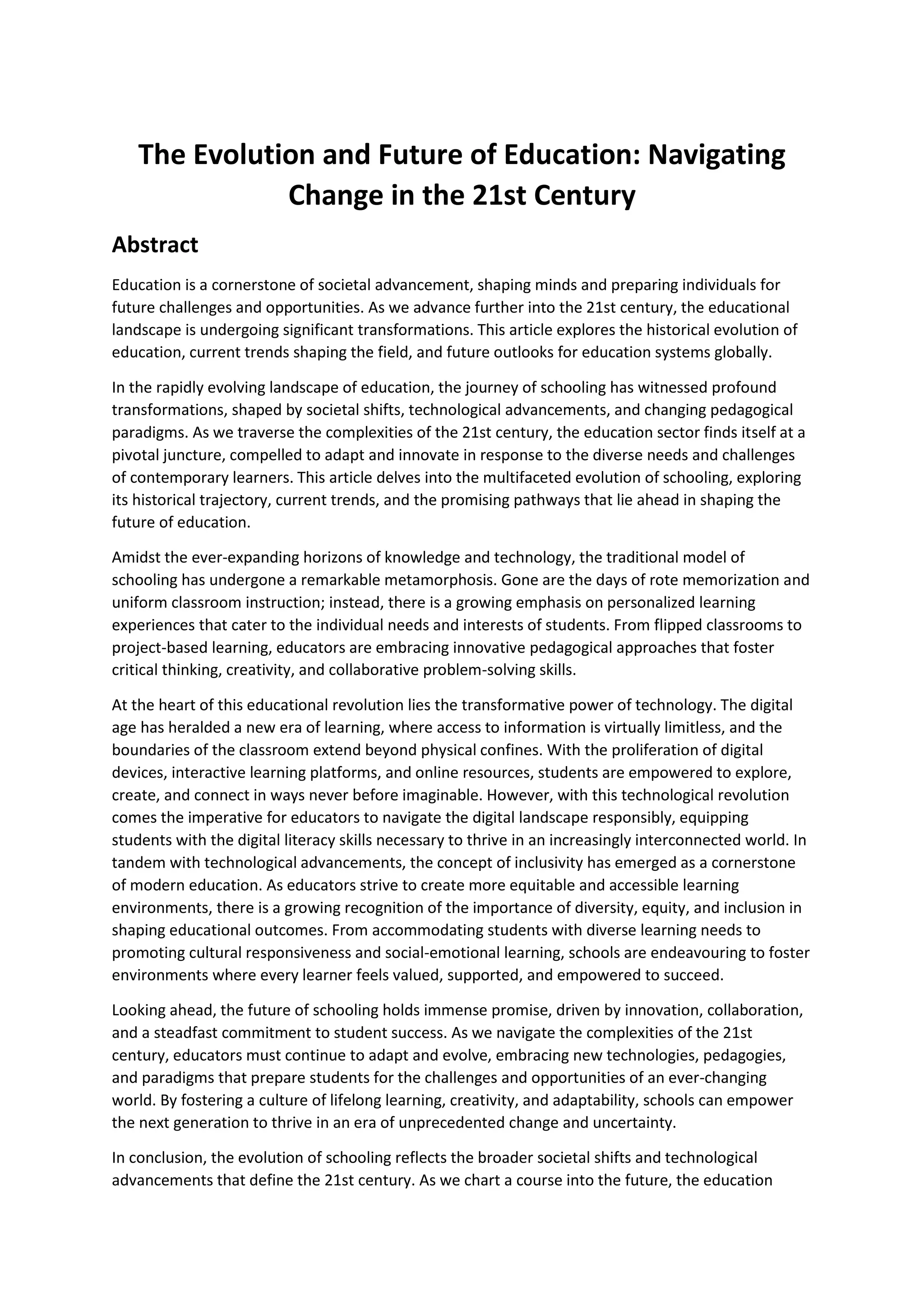 The Evolution and Future of Education: Navigating Change in the 21st ...