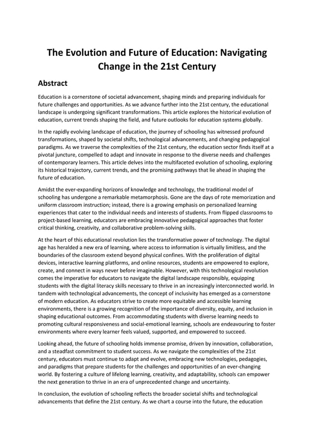 The Evolution and Future of Education: Navigating Change in the 21st Century | PDF