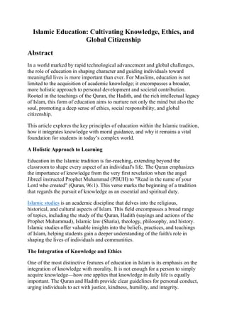 Islamic Education: Cultivating Knowledge, Ethics, and Global ...