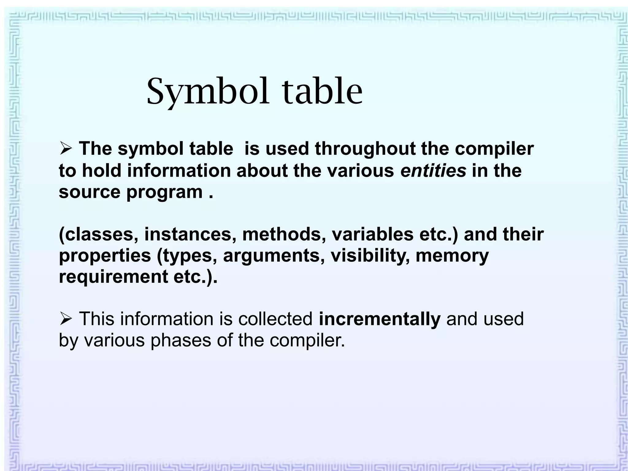 compiler ppt on symbol table | PPTX