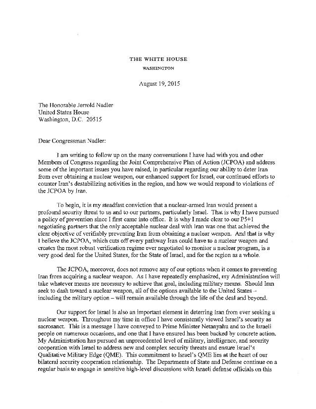 President Obama's Letter on Countering Iran