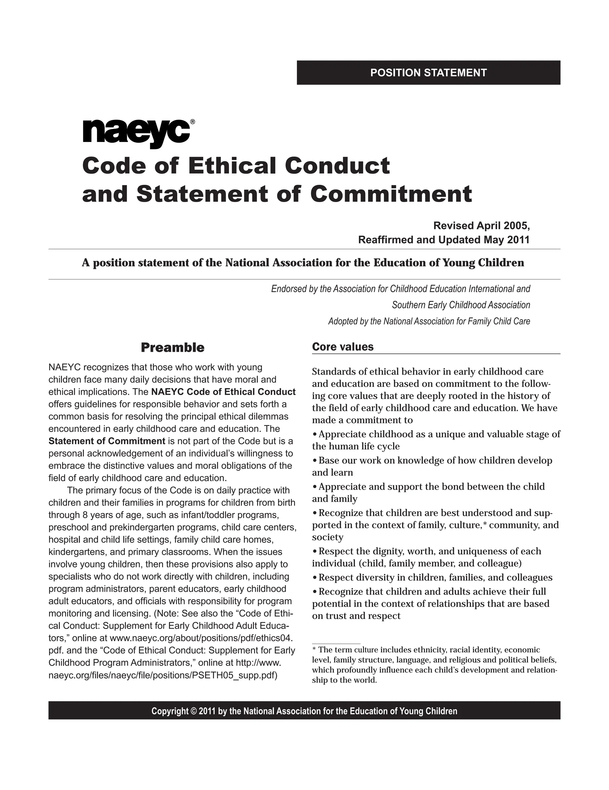 NAEYC Code of Ethical Conduct Resource Book | PDF