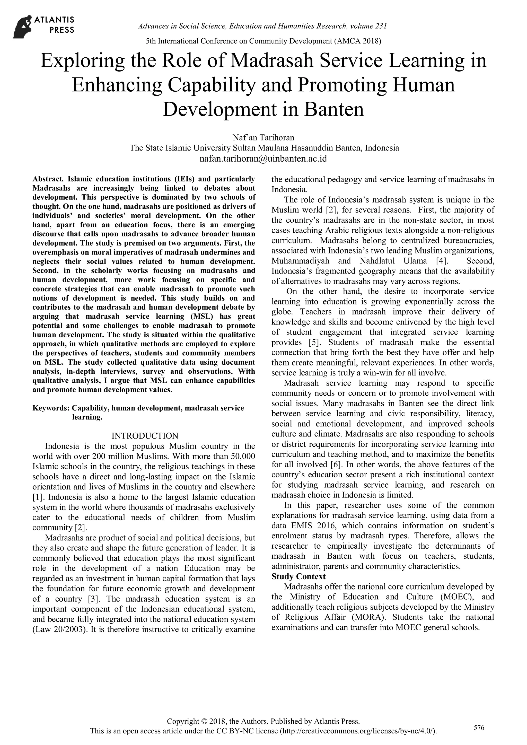 Exploring the Role of Madrasah Service Learning | PDF | Education industry | Industries