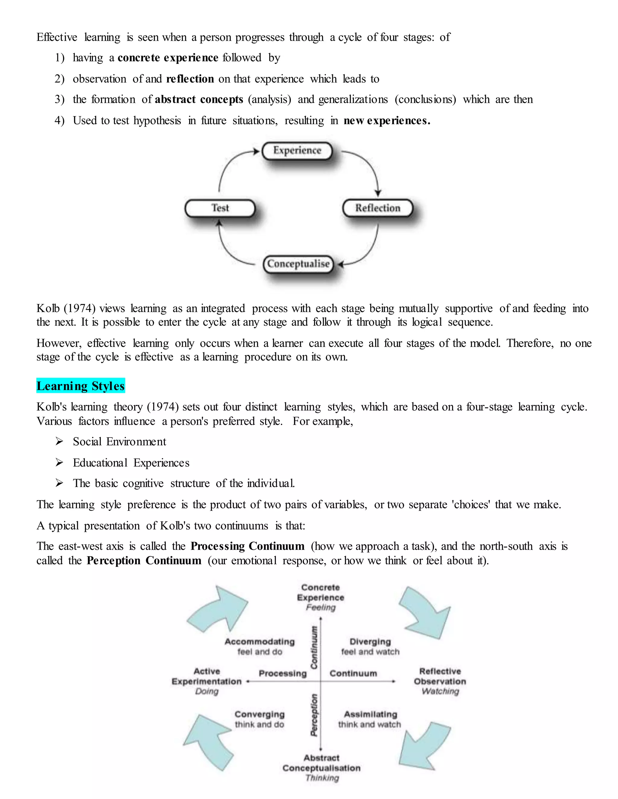 Experiential learning by david Kolb writeup | DOCX