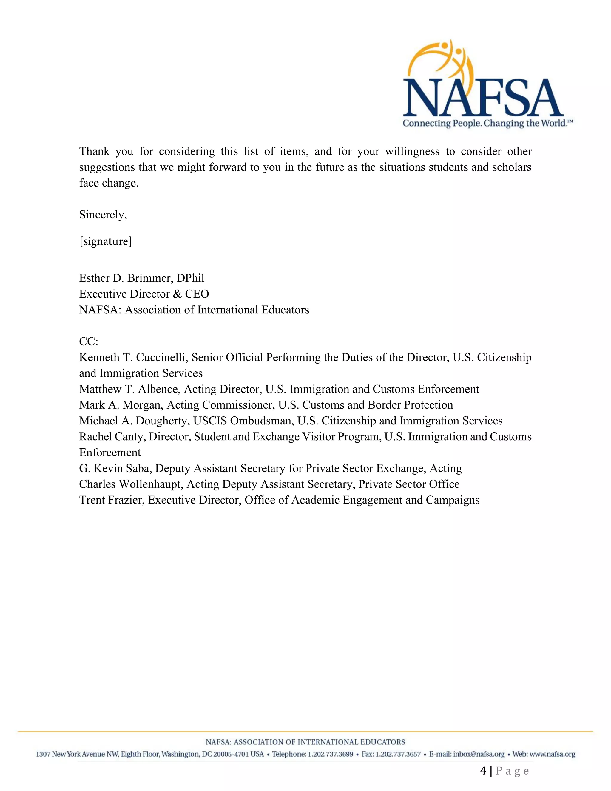 Nafsa letter to dhs regulatory issues and covid19 | PDF