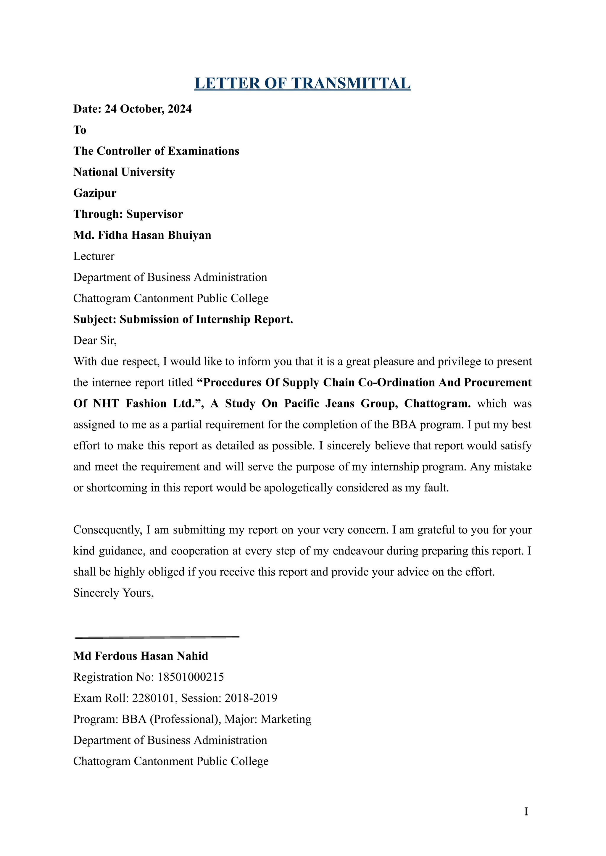 Procedures of Supply Chain Co-ordination and Procurement of Supply ...