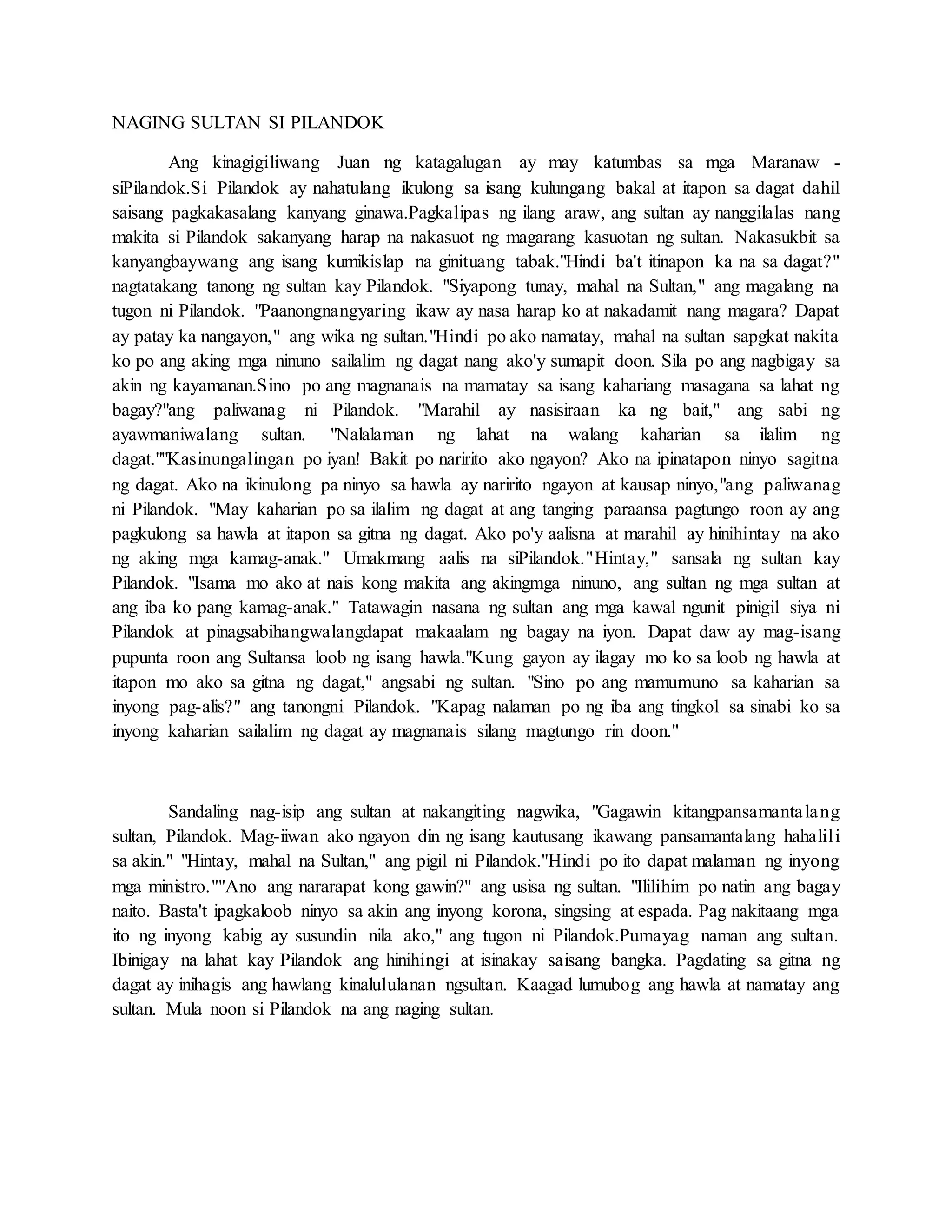 Aralin 1.1 Naging Sultan si Pilandok | DOCX