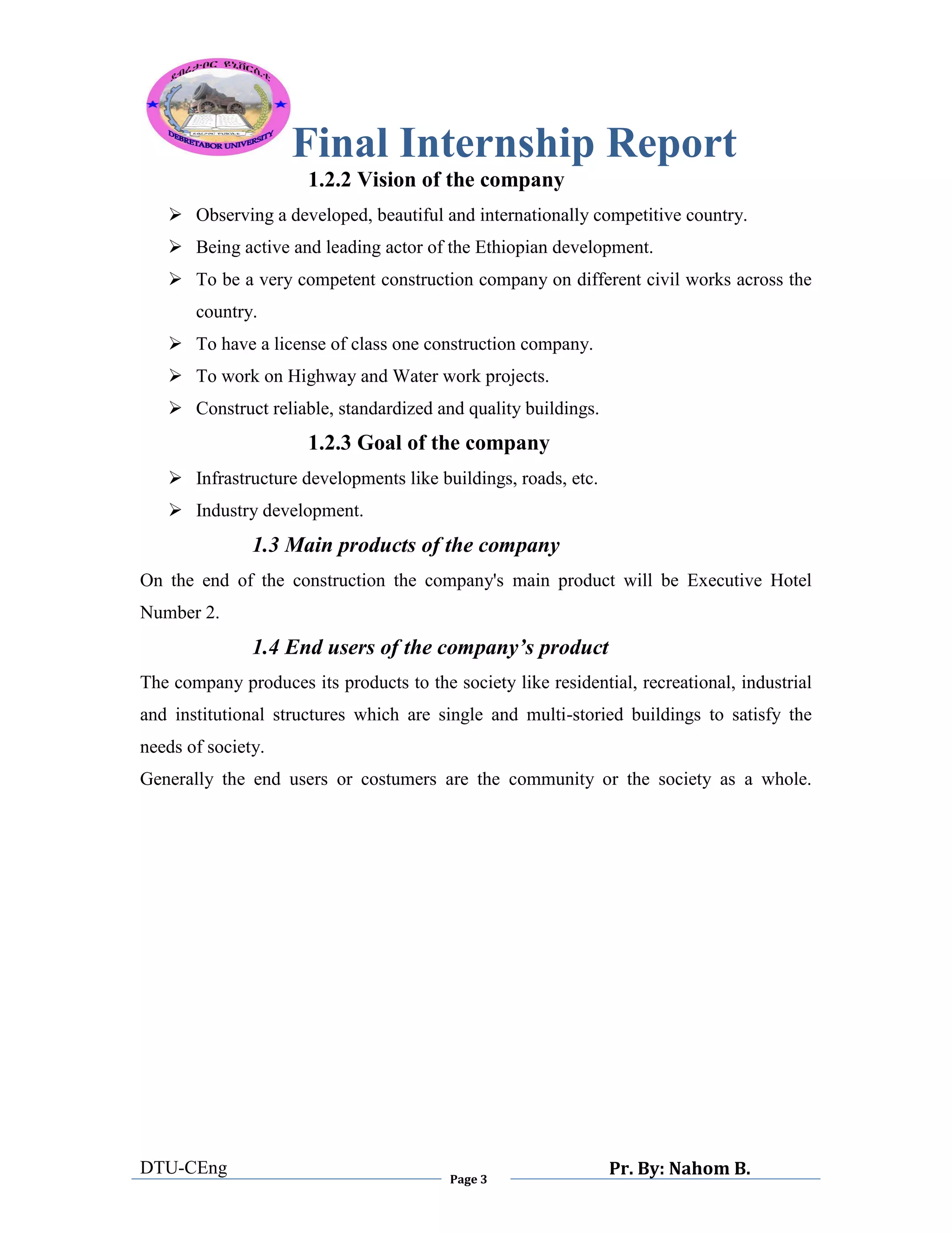 Nahom final internship report | PDF