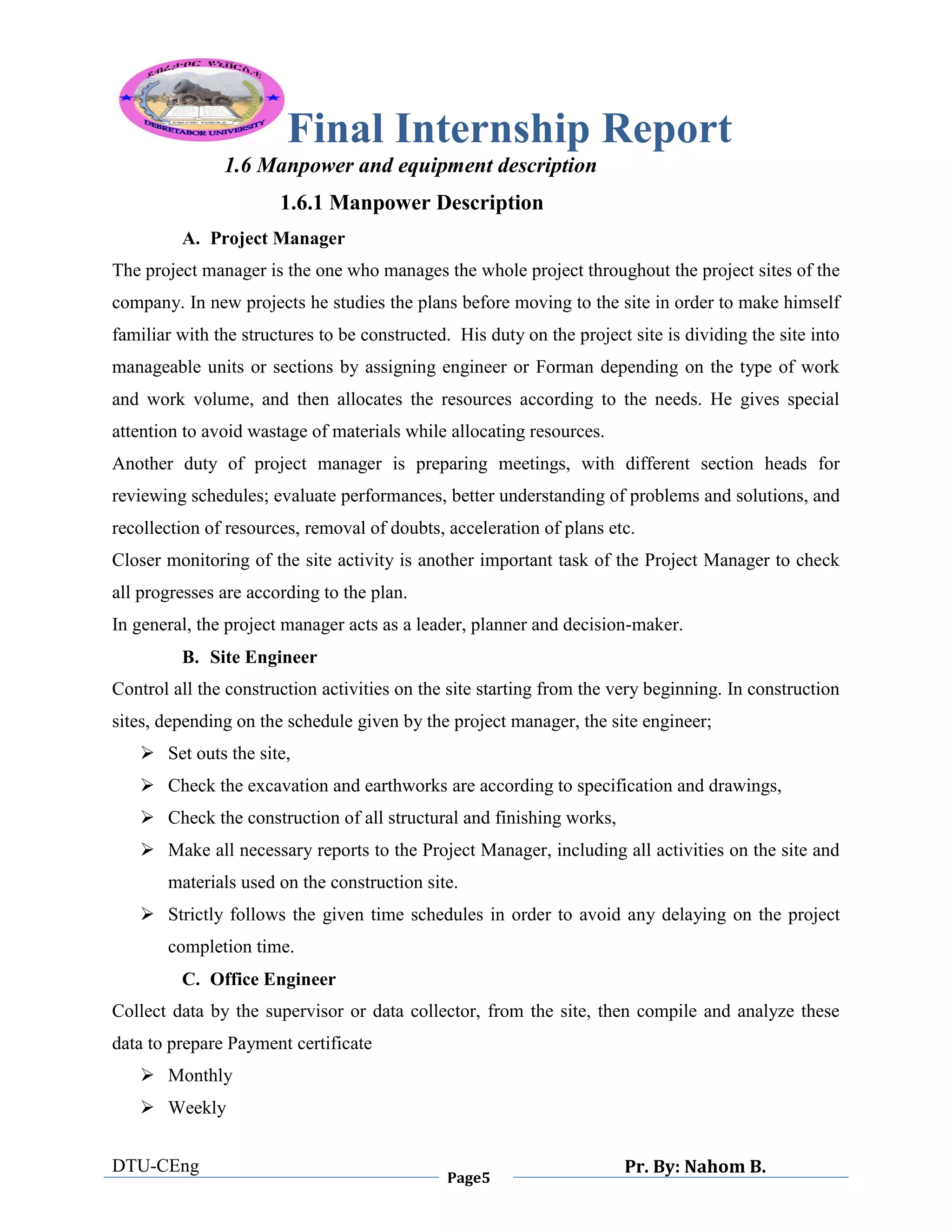 Nahom final internship report | PDF