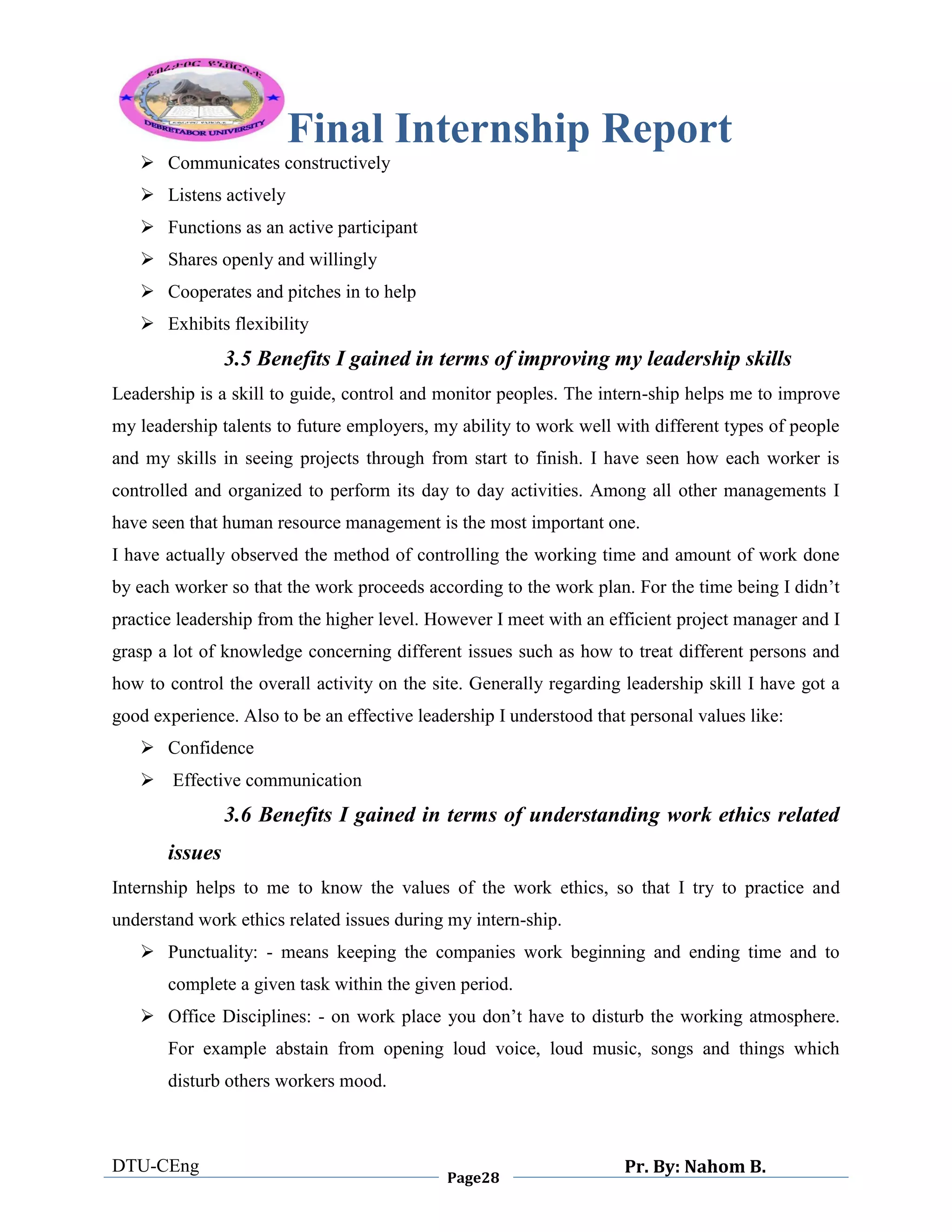 Nahom final internship report | PDF