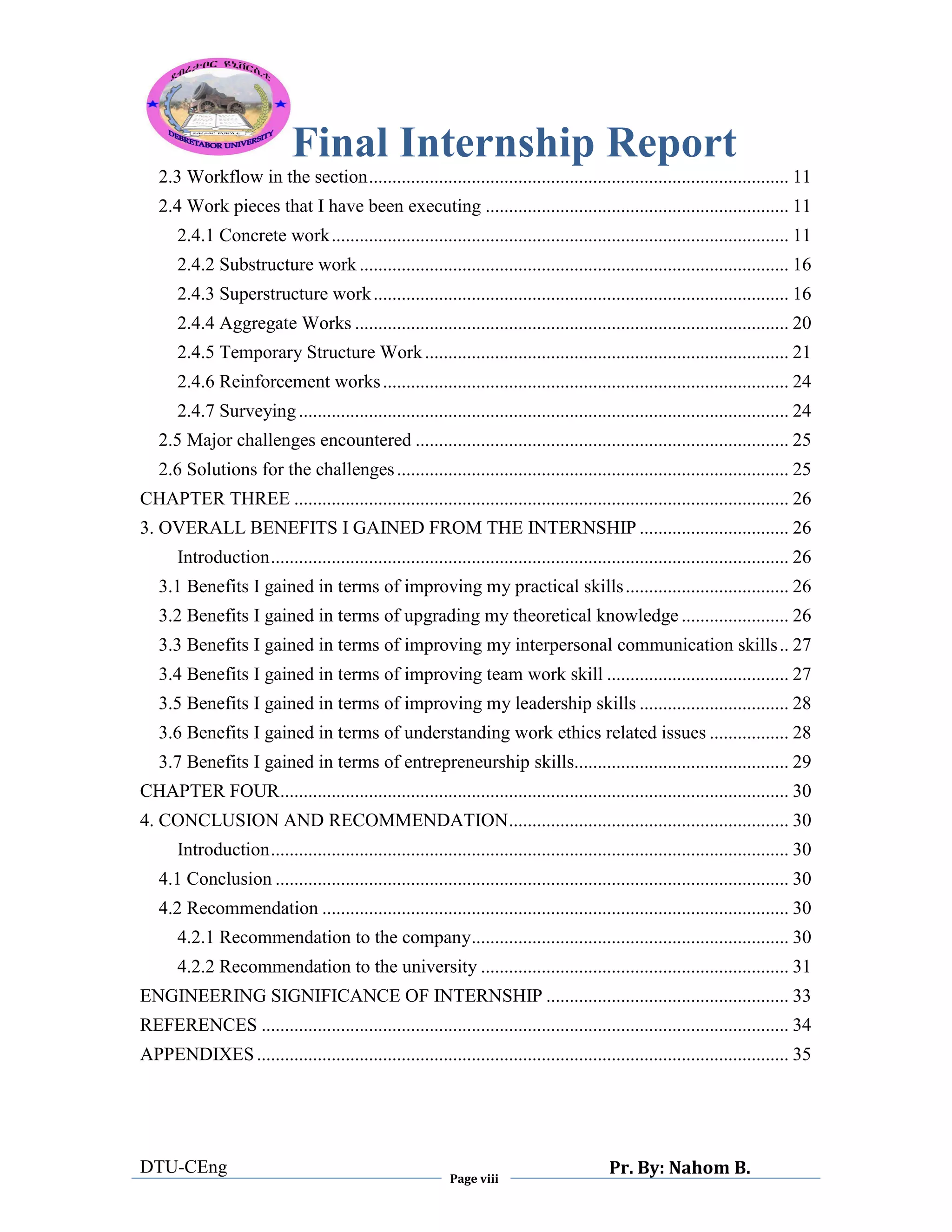 Nahom final internship report | PDF