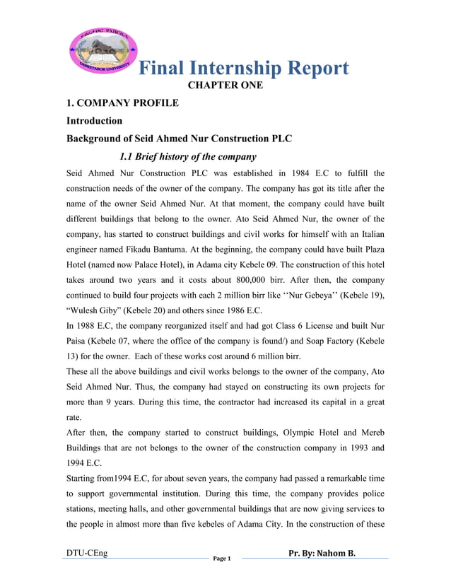 Nahom final internship report | PDF | Undergraduate Education | College ...