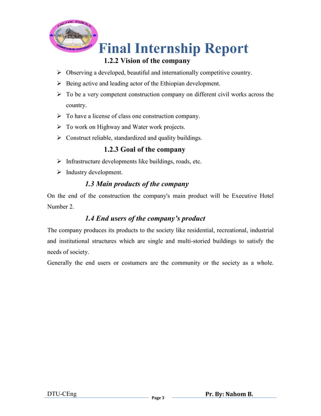 Nahom final internship report | PDF | Undergraduate Education | College Education