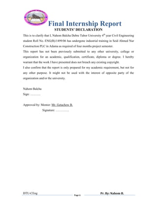 Nahom final internship report | PDF