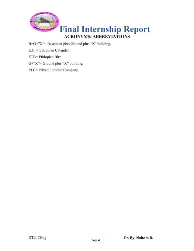Nahom final internship report | PDF | Undergraduate Education | College Education