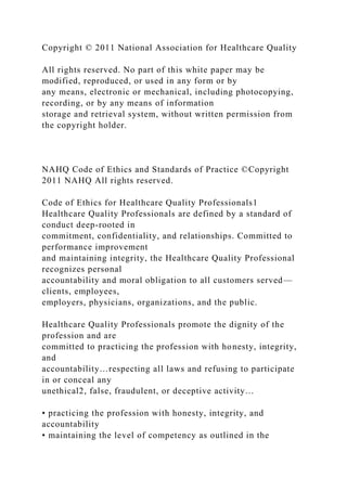 NAHQ Code of Ethics and Standards of Practice ©Copyright 2011 .docx