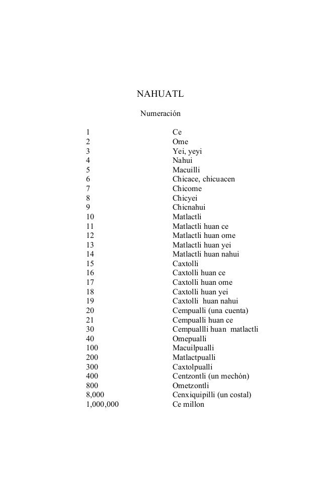 Classical Nahuatl Numbers