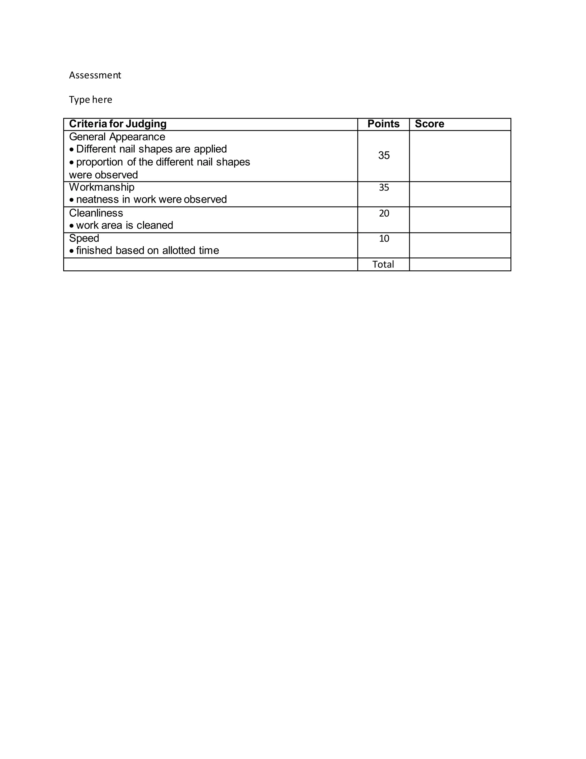 Nail care lesson plan asessssment | DOCX