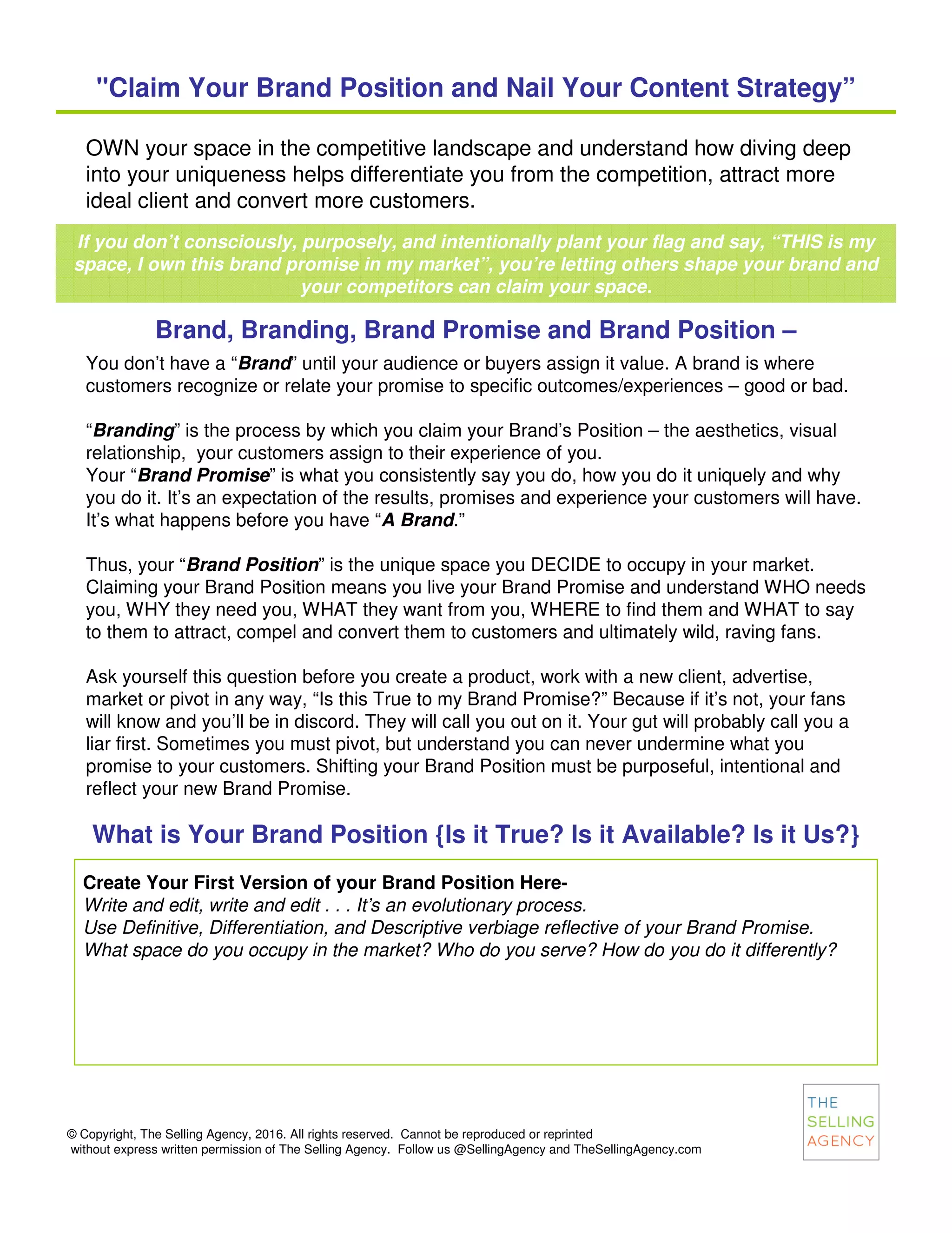 Brand Positioning and Content Strategy Worksheet | PDF | Advertising ...