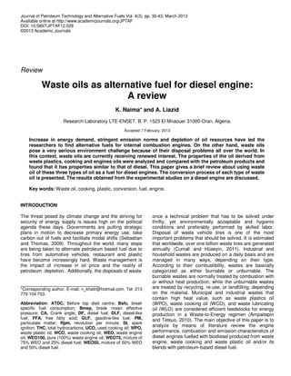 Journal Waste oils as alternative fuel for diesel engine: A review | PDF