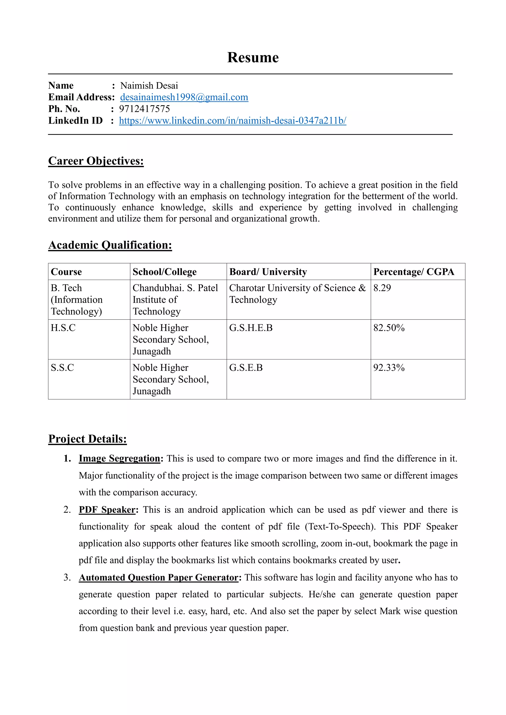 Naimish desai resume | PDF