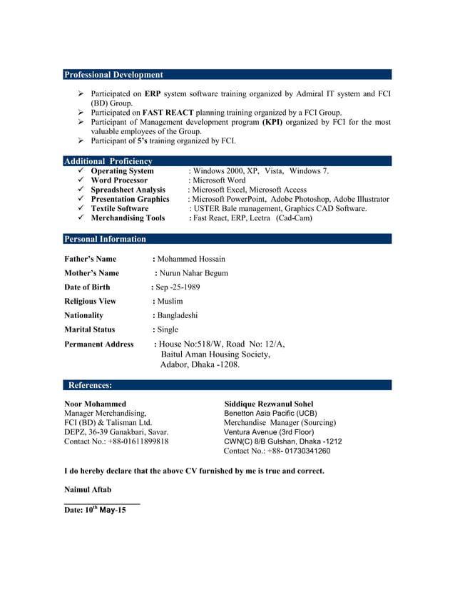 Naimul aftab cv | PDF | Business | Business and Finance