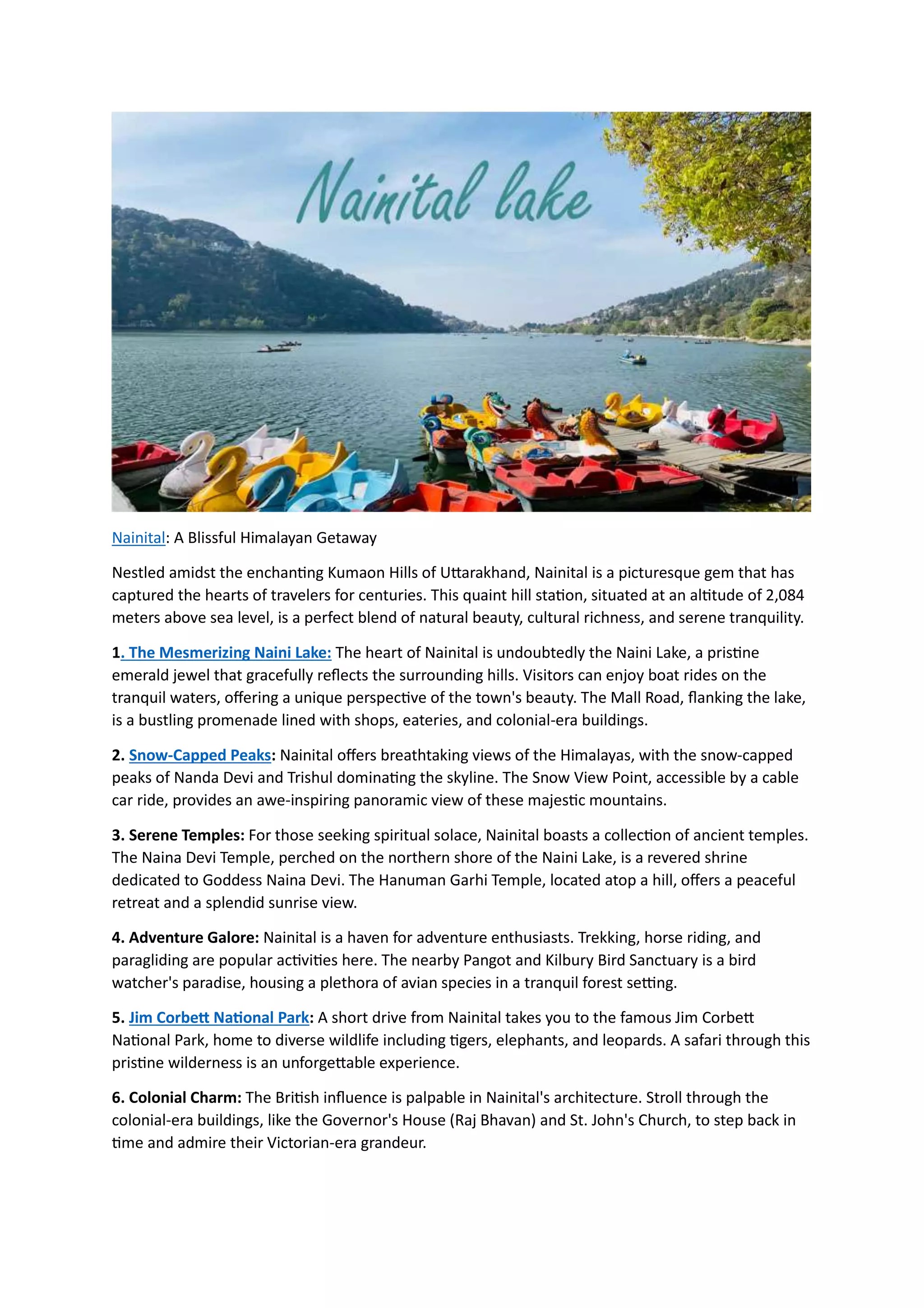 places to visit in Nainital.. | DOCX