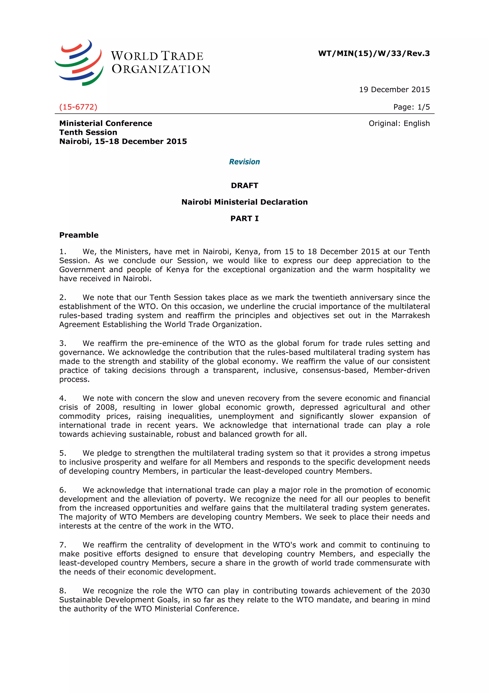 WTO Nairobi Declaration (19.12.2015) | PDF