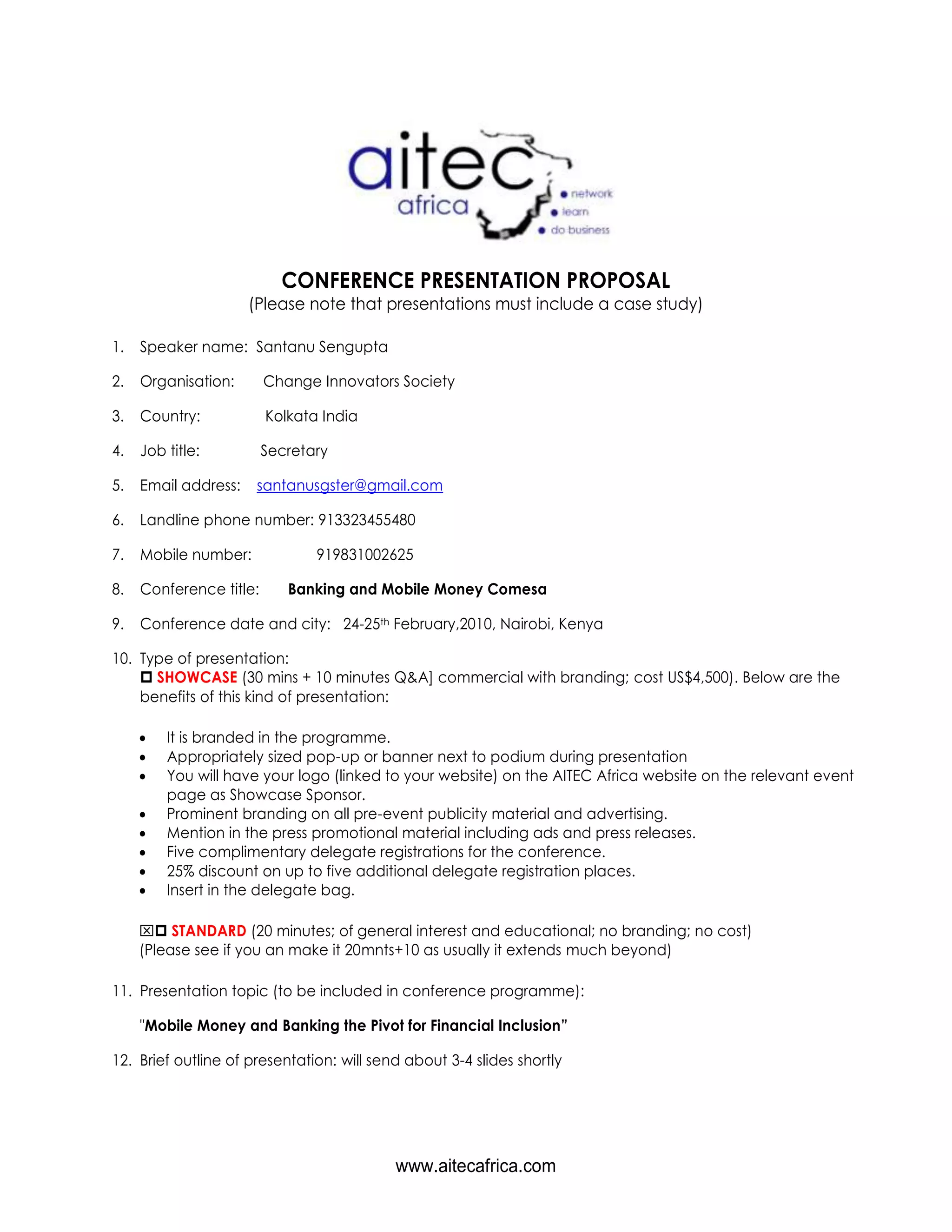 Nairobi Presentation Proposal For Conferences Aitec | PDF