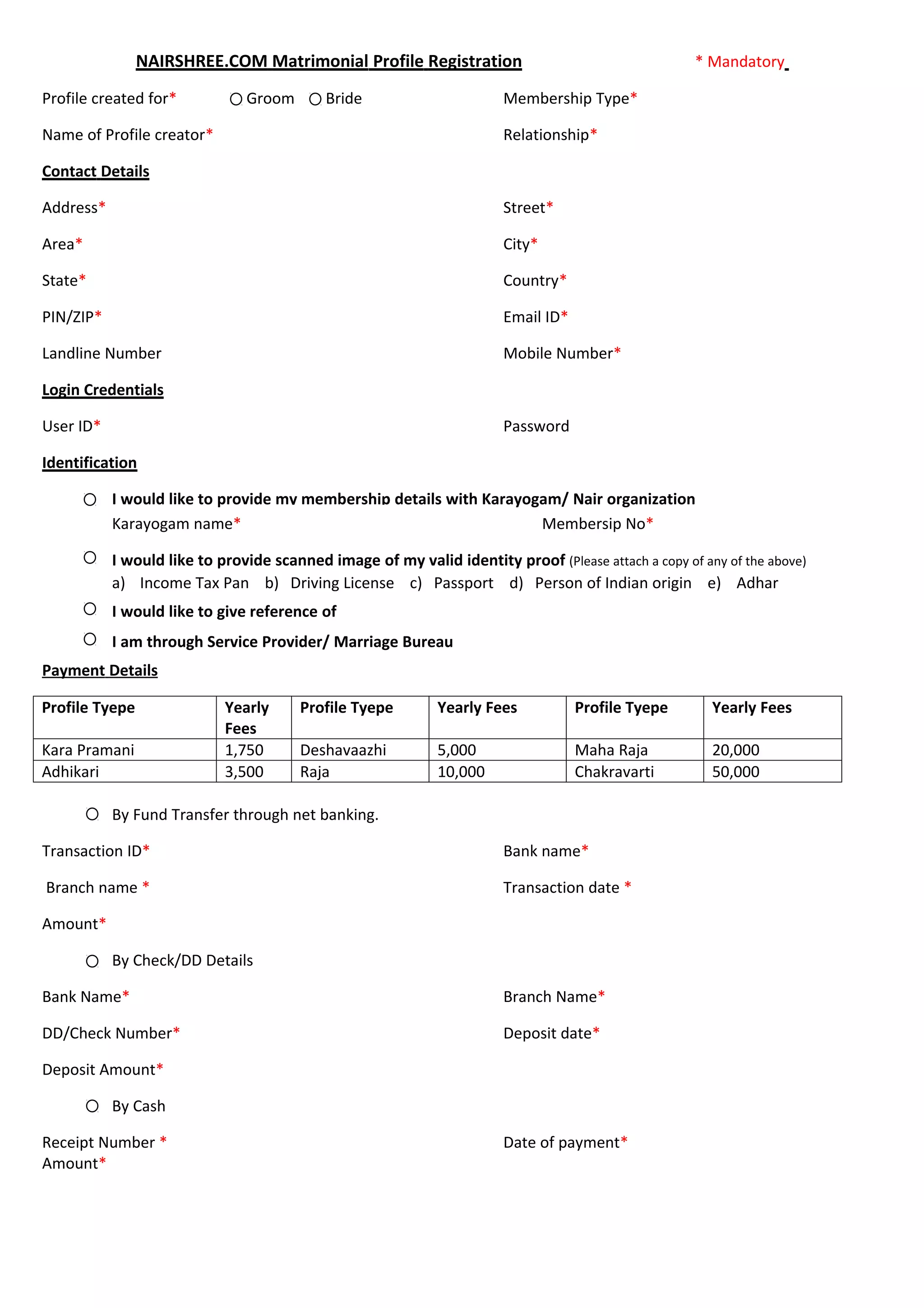 Nair shree matrimonial profile registration form ver 2.0 | PDF