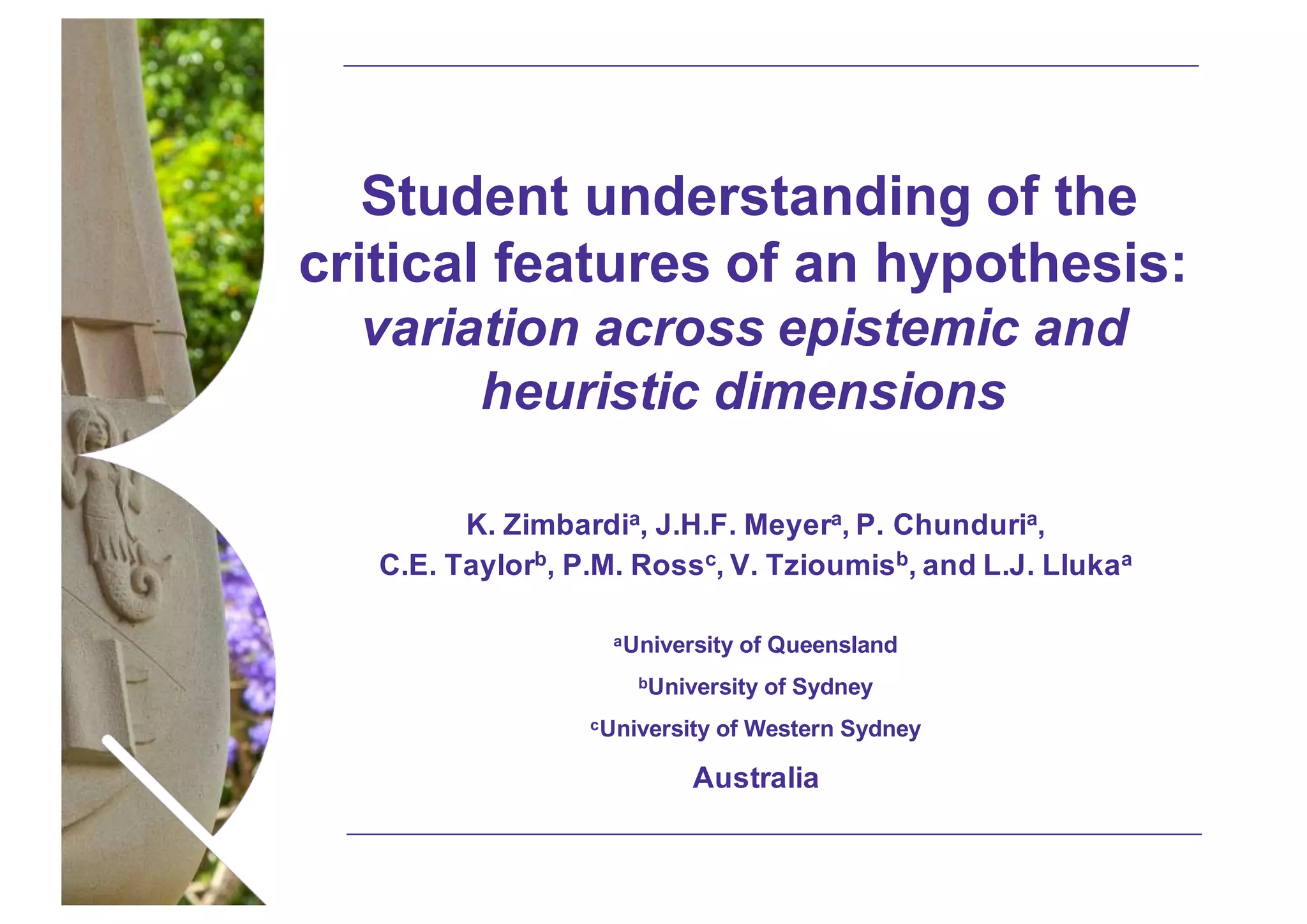 Student understanding of the critical features of a hypothesis ...