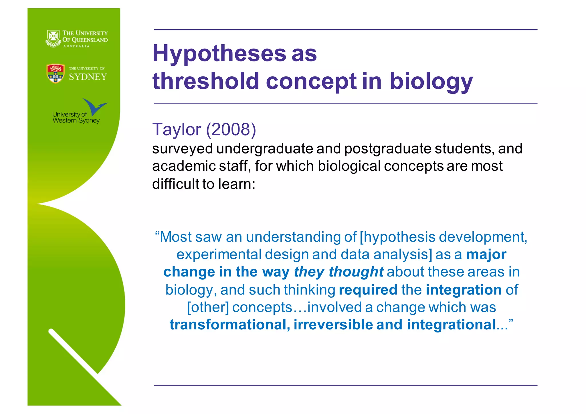 Student understanding of the critical features of a hypothesis ...
