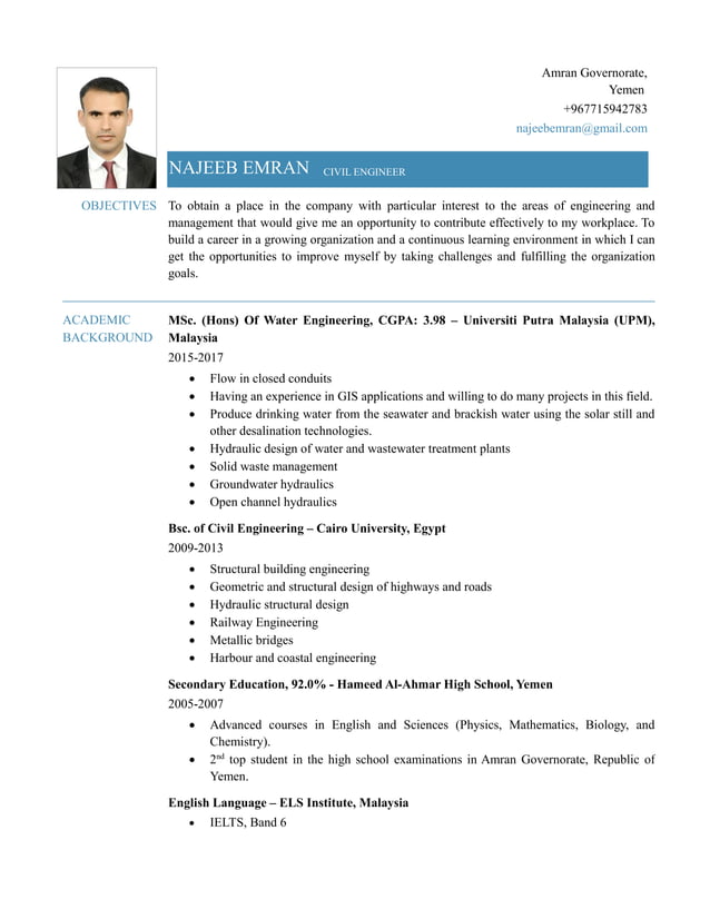 Najeeb Emran CV-2020 | PDF | Civil Engineering Industry | Industries