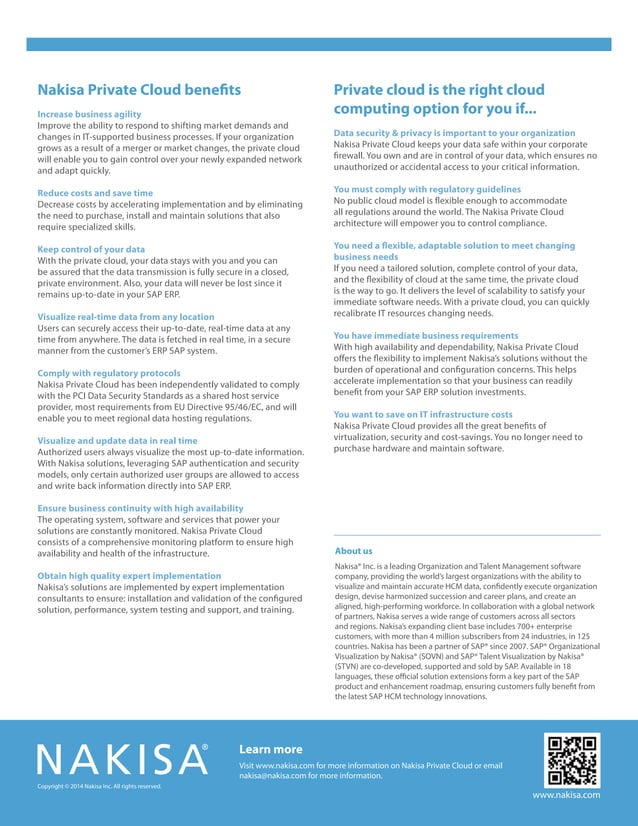 Nakisa Brochure (One-pager) - Private Cloud | PDF | Cloud Computing | Internet