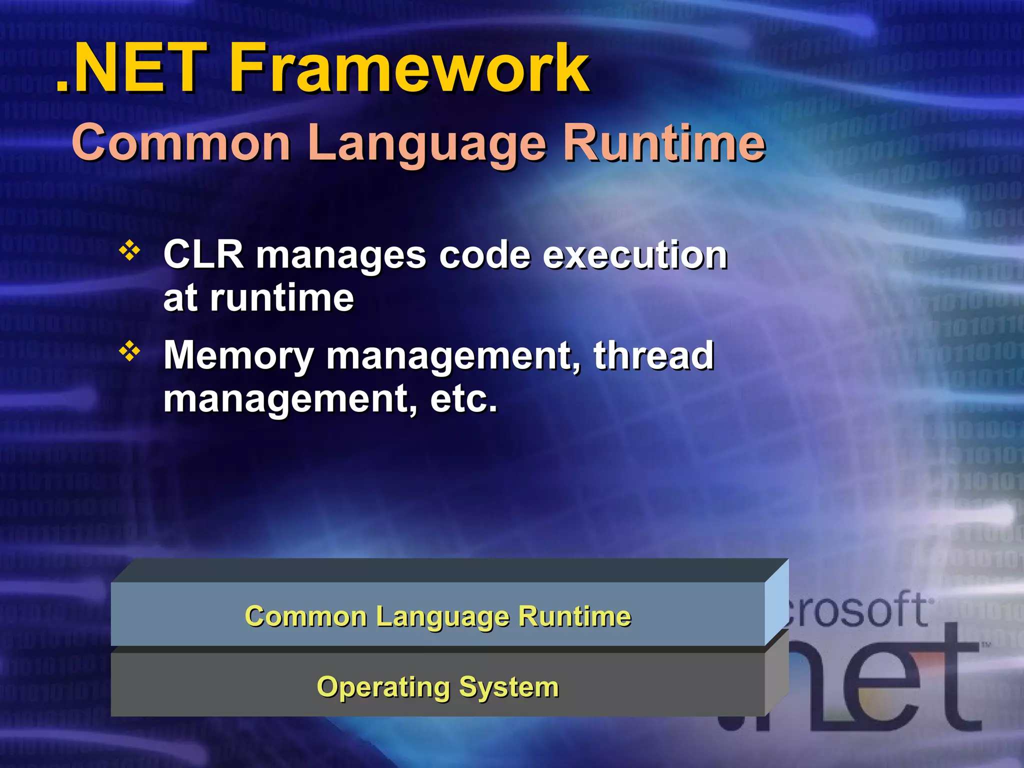 Microsoft .NET Framework | PPT | Programming Languages | Computing