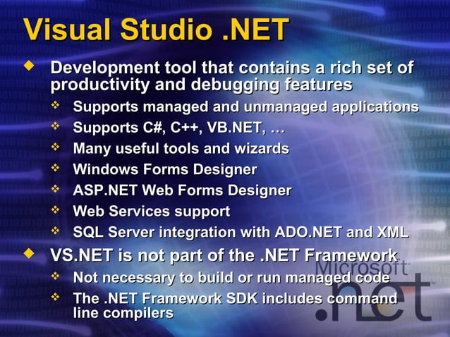 Microsoft .NET Framework | PPT | Programming Languages | Computing