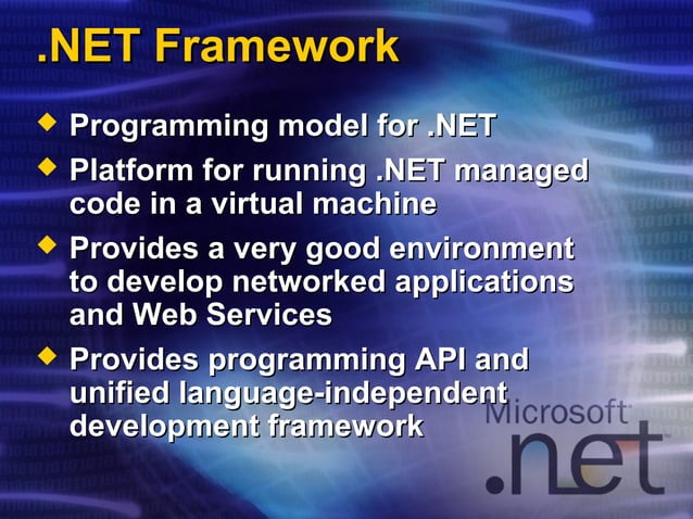 Microsoft .NET Framework | PPT | Programming Languages | Computing