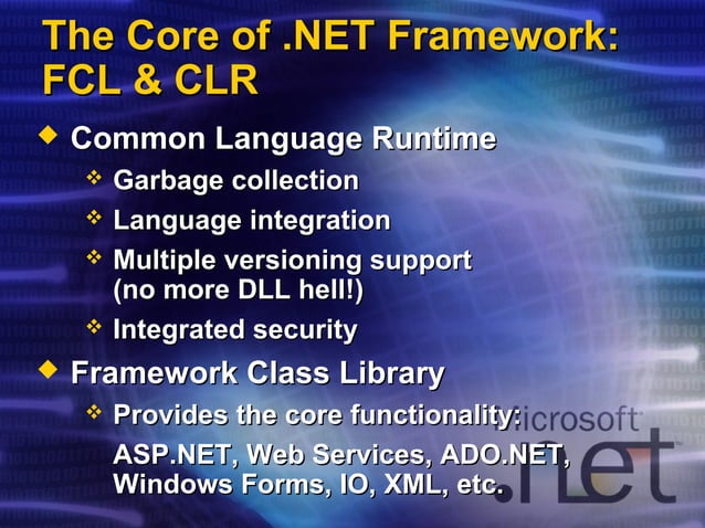 Microsoft .NET Framework | PPT | Programming Languages | Computing