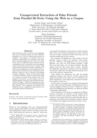 Unsupervised Extraction of False Friends from Parallel Bi-Texts Using the Web as a Corpus | PDF