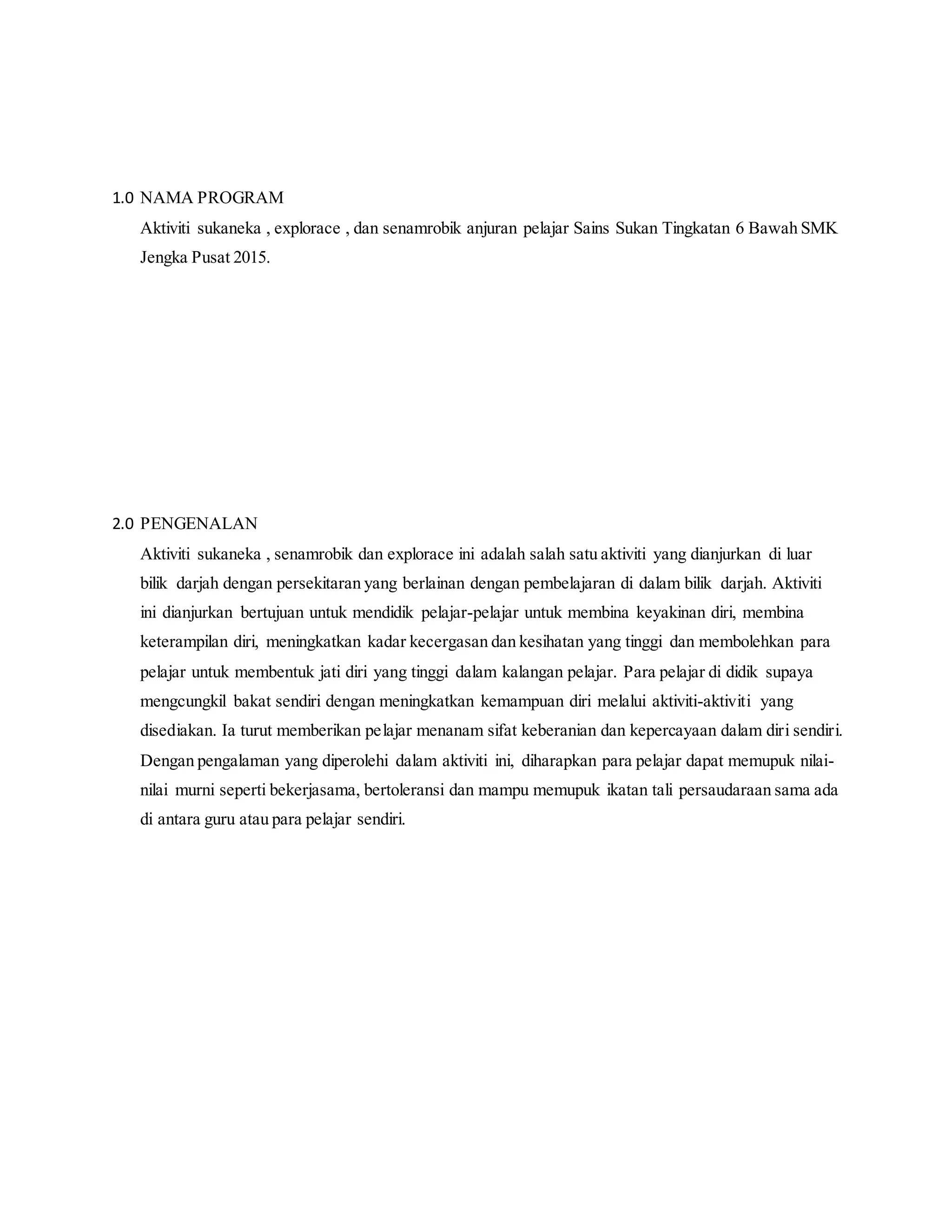 KERTAS KERJA PROGRAM SAINS SUKAN | DOCX