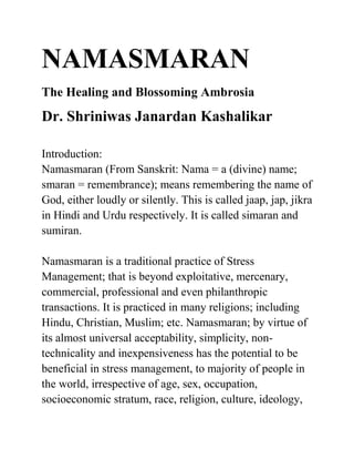 Namasmaran the healing ambroisa dr shriniwas kashalikar | DOCX