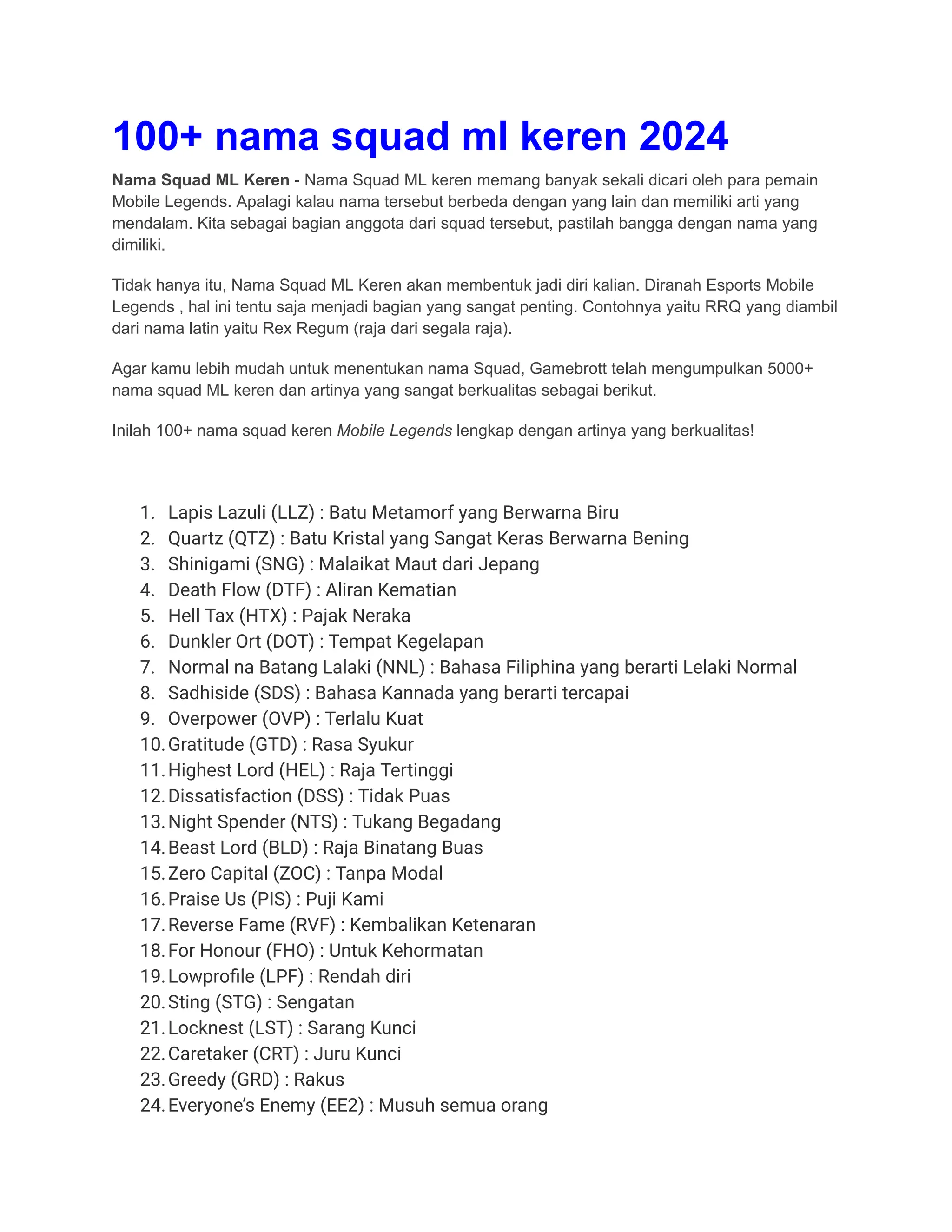 100+ Nama Squad Mobile Legends (ML) Keren dan Artinya yang Berkualitas ...