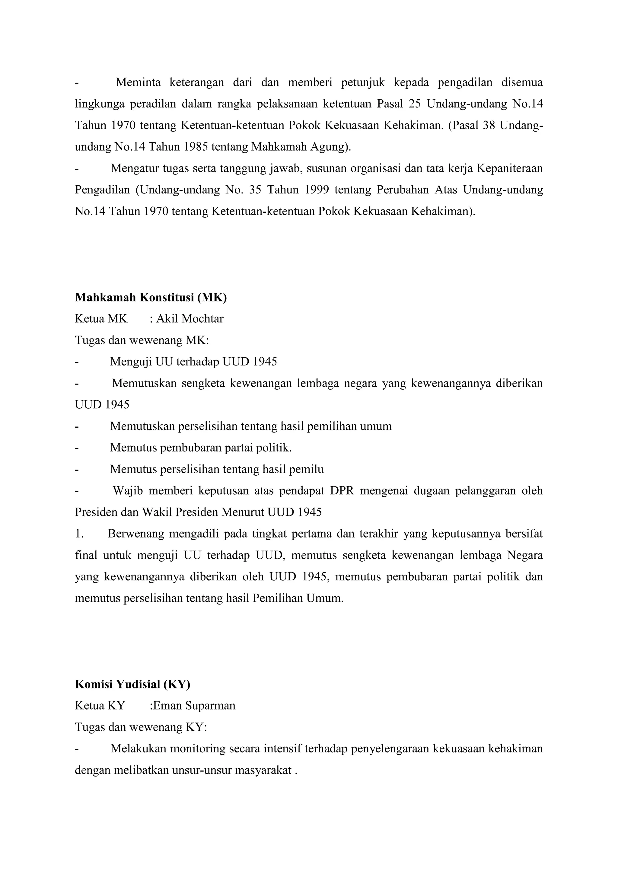 Nama, tugas dan wewenang presiden, wakil presiden, mpr, dpr, ma, mk, ky, dpd, bpk | DOCX