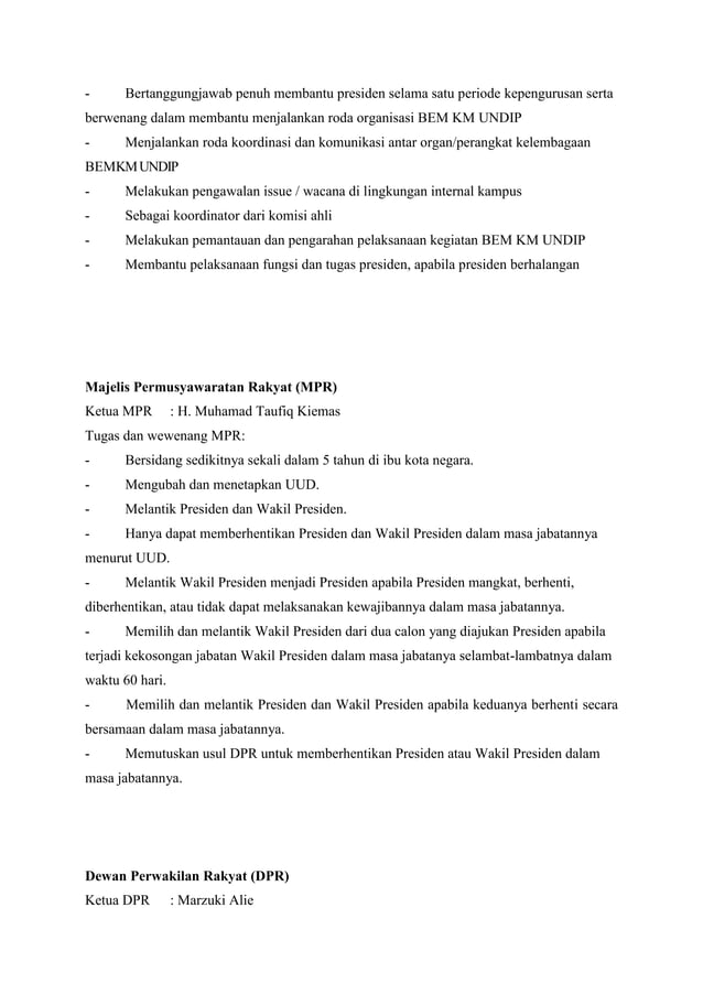 Nama, tugas dan wewenang presiden, wakil presiden, mpr, dpr, ma, mk, ky, dpd, bpk | DOCX