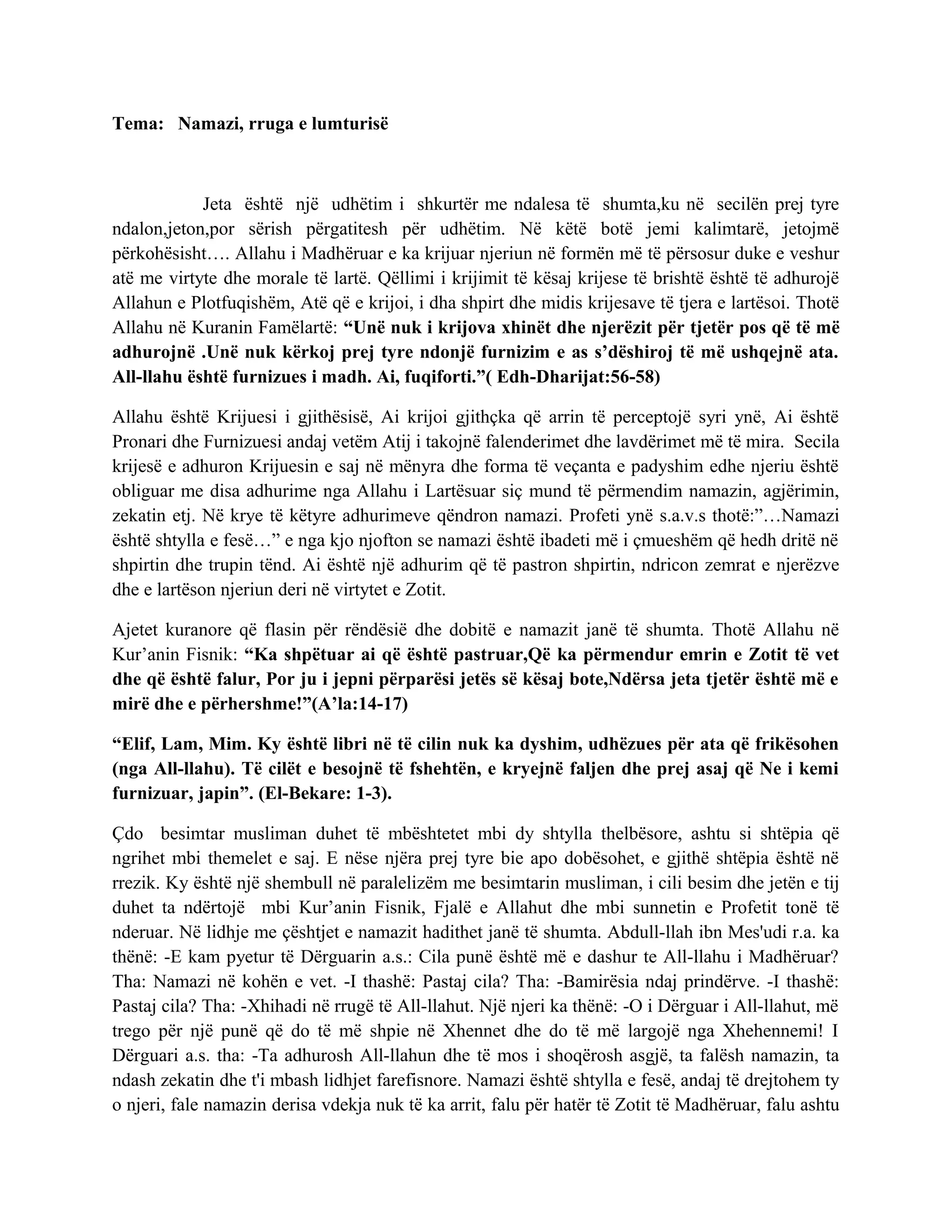 Namazi, rruga e lumturise | DOC