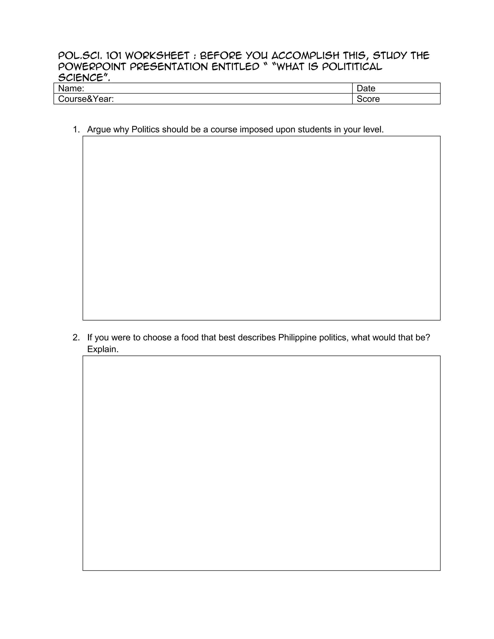 PolSci 101 Worksheet | DOCX