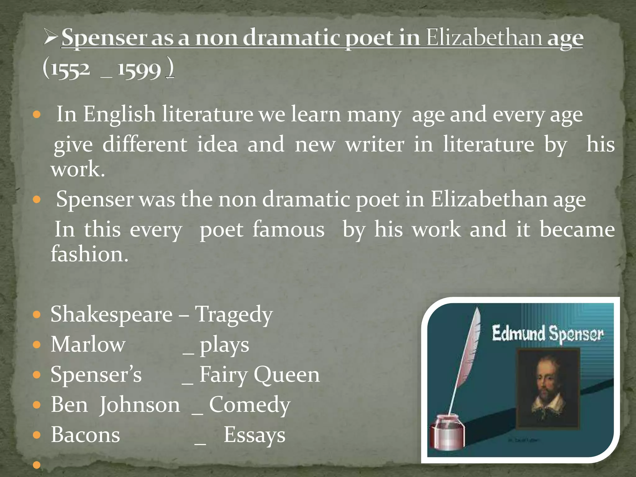 Spenser as a non dramatic poet | PPTX | Poetry | Books and Literature